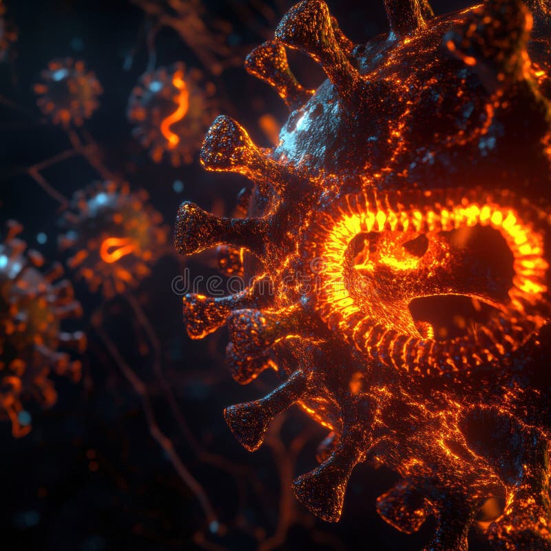 Detailed 3D Visualization Showcasing Virus Structure with Glowing ...