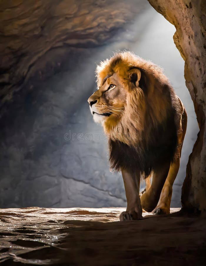 Lion and cave stock illustration. Illustration of threatening - 310691878