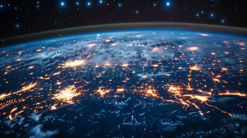 Satellite Constellation Providing Global Coverage Over Earth at Night ...