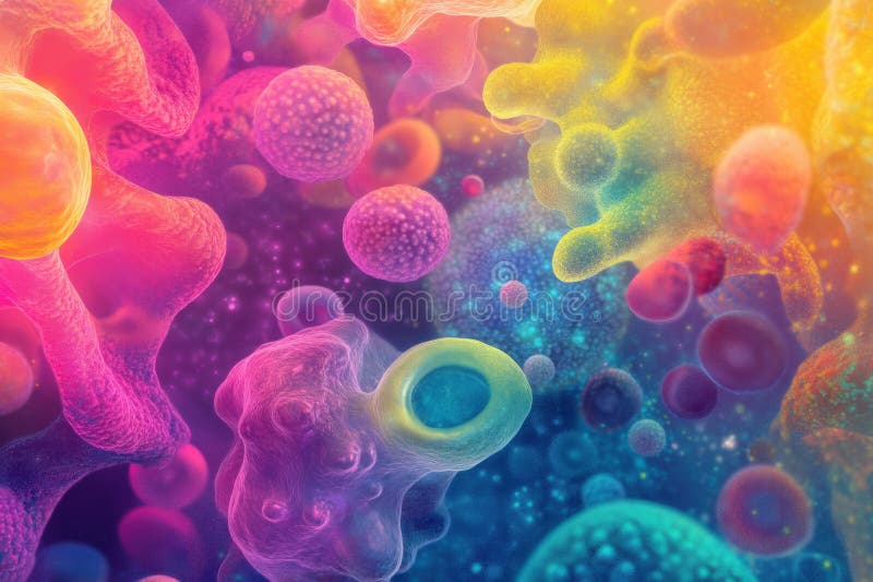 Colorful Illustration of Diverse Microscopic Microbes Displaying ...