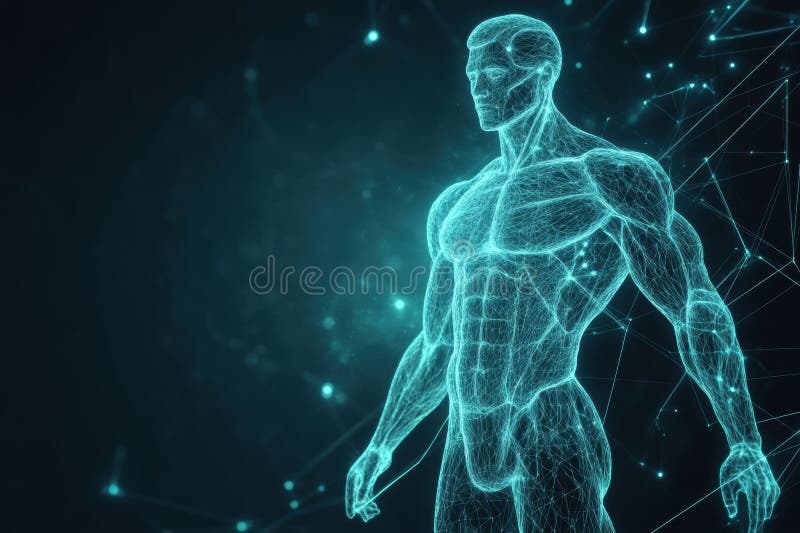 Dynamic 3D Wireframe Mesh of Human Muscle Structure with Glowing ...