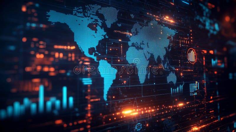 Digital World Map Visualization with Glowing Networks and Data Patterns ...