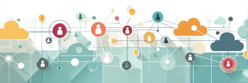 Web of Connected Users and Cloud Icons Illustrating Digital Interaction ...