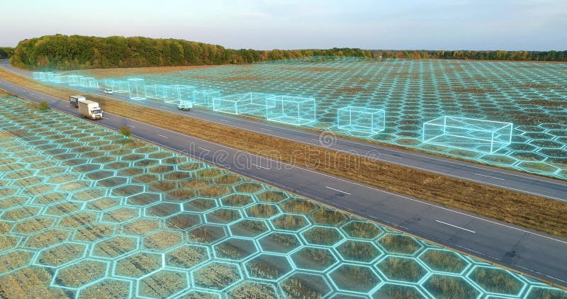 Visualization of Logistics. Delivery of Goods by Trucks Concept ...