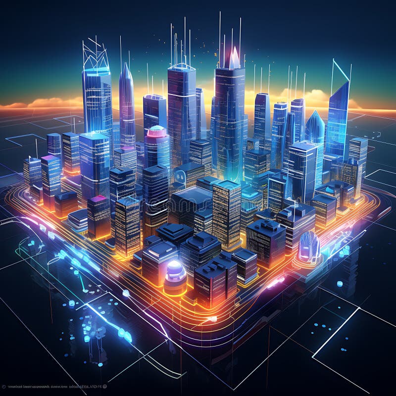 A Visualization of a Smart City S Infrastructure. Stock Photo - Image ...
