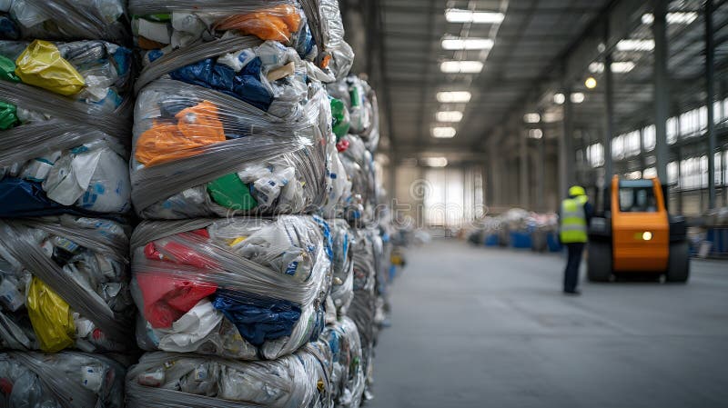 Stacked Bundles of Compacted Plastic Waste Ready for Recycling in ...