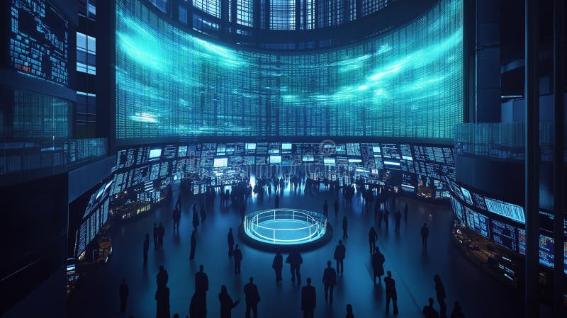 Visualization of a Stock Market Trading Floor, with Traders, Charts ...