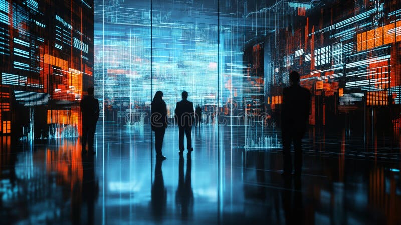 Visualization of a Stock Market Trading Floor, with Traders, Charts ...