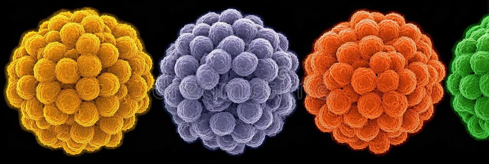 Visualization of Subatomic Particles, Viruses, and Molecules in Vibrant Colors on a Black ...