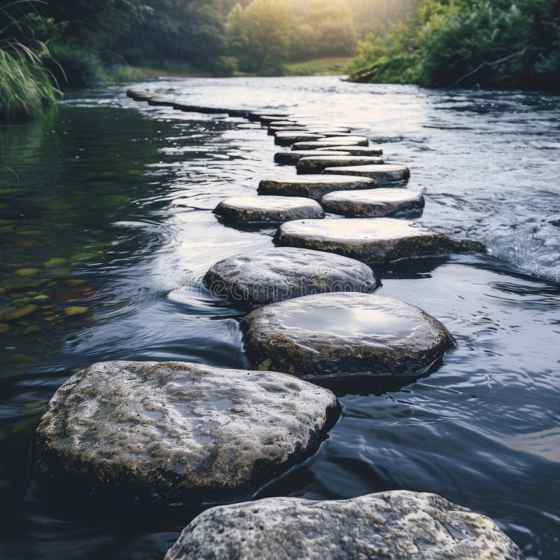 Visualization of Success As a Series of Stepping Stones Across a River. Stock Illustration ...
