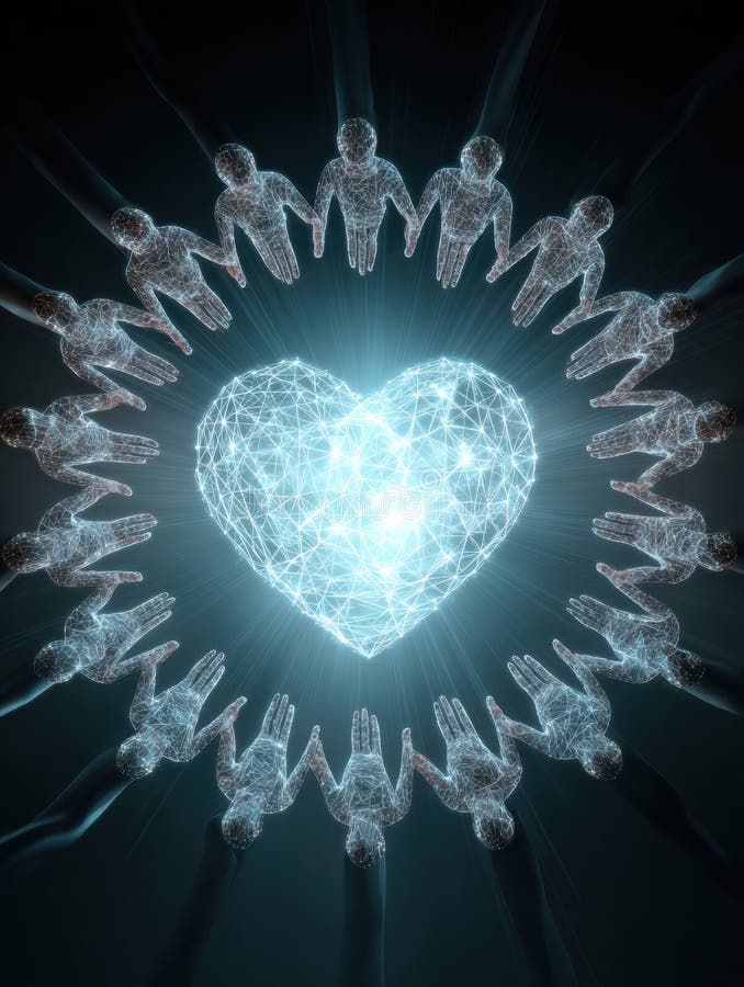Visualization of a Supportive Love Network with a Glowing Heart ...