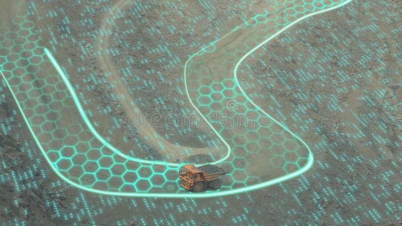 Visualization of a Modern Quarry. a Mining Dump Truck Drives on a Road ...