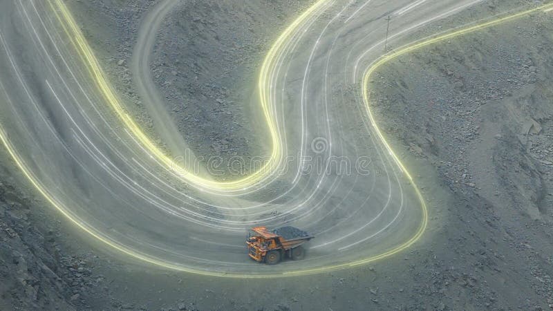 Visualization of a Modern Quarry. a Mining Dump Truck Drives on a Road ...