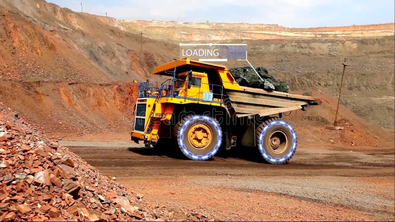 The Modern Quarry Truck Drives through the Quarry. Visualization of the Temporary Coal Mining ...