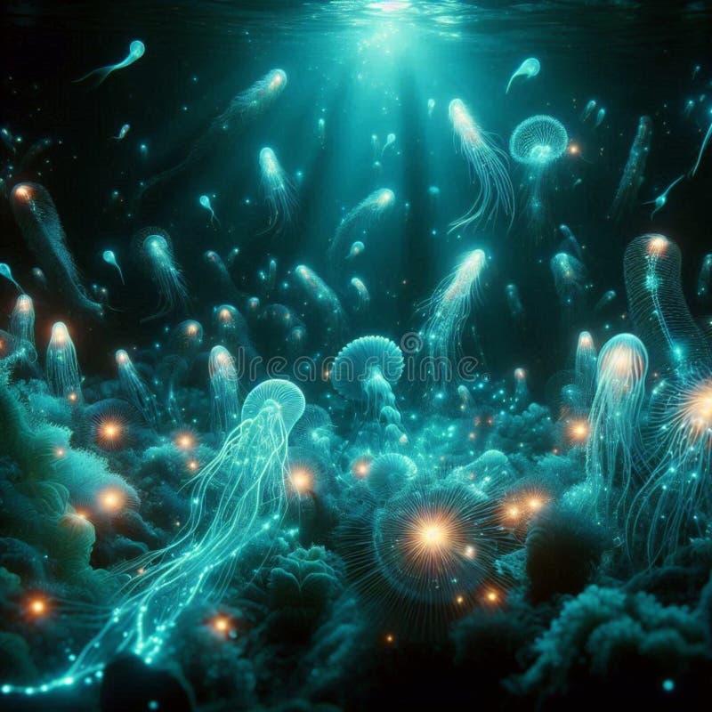 A Visualization of Underwater Life with Creatures Emitting ...