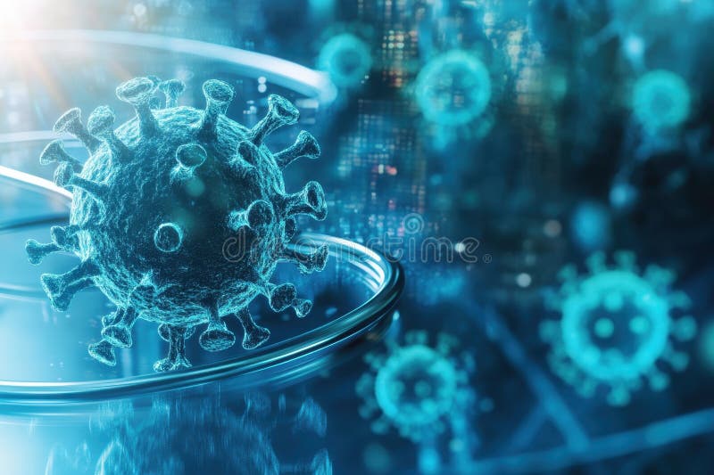 Visualization of a Virus Under a Microscope with a Digital Background ...