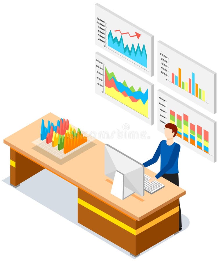 Employees Analyze Statistical Indicators, Business Data. Characters ...