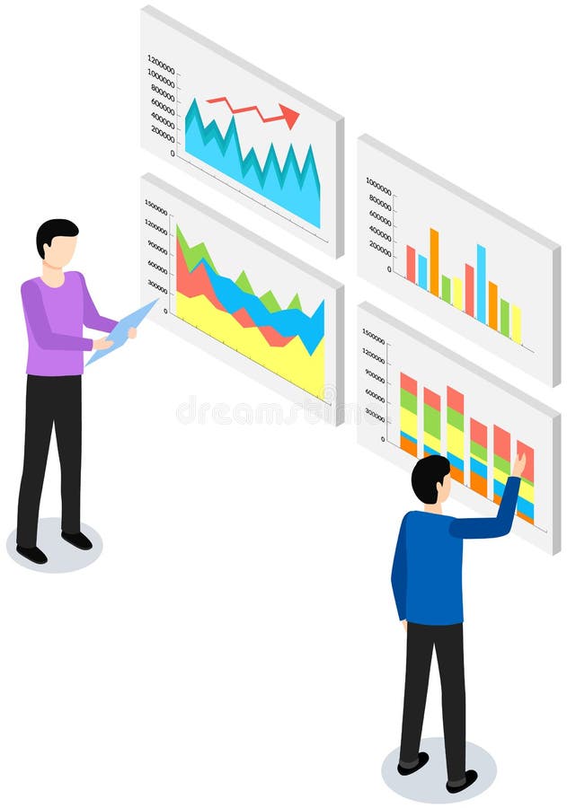 Employees Analyze Statistical Indicators, Business Data. Characters ...
