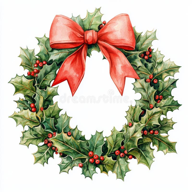 Visualize a Christmas Holly Wreath Drawing. Stock Illustration ...