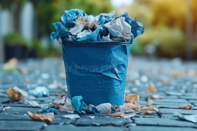 Garbage in a Trash Can on the Street. Environmental Pollution. Stock ...