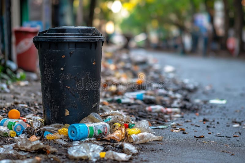 Garbage in a Trash Can on the Street. Environmental Pollution. Stock ...