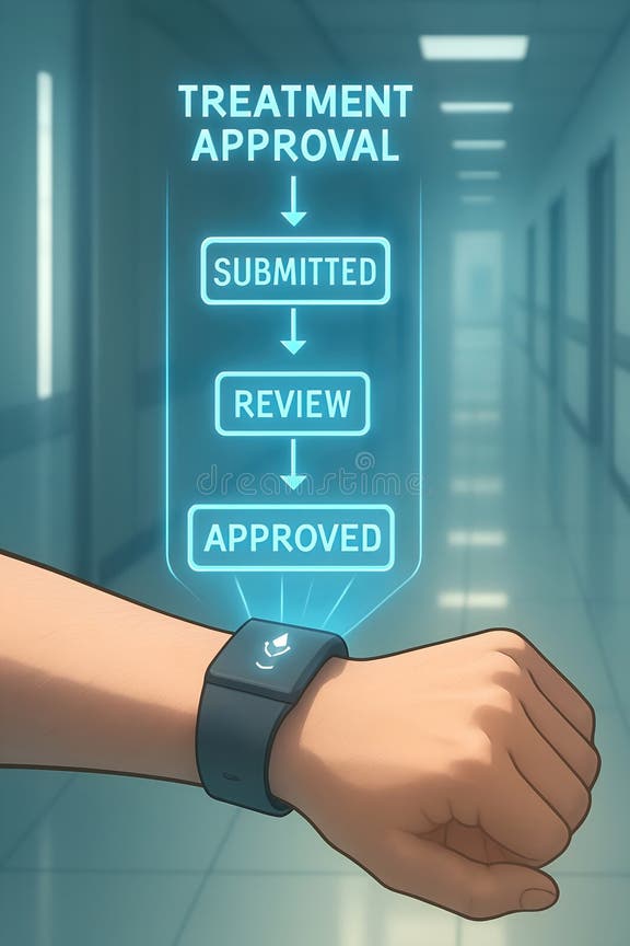 Digital Treatment Approval Process Illustrated with Smartwatch and ...
