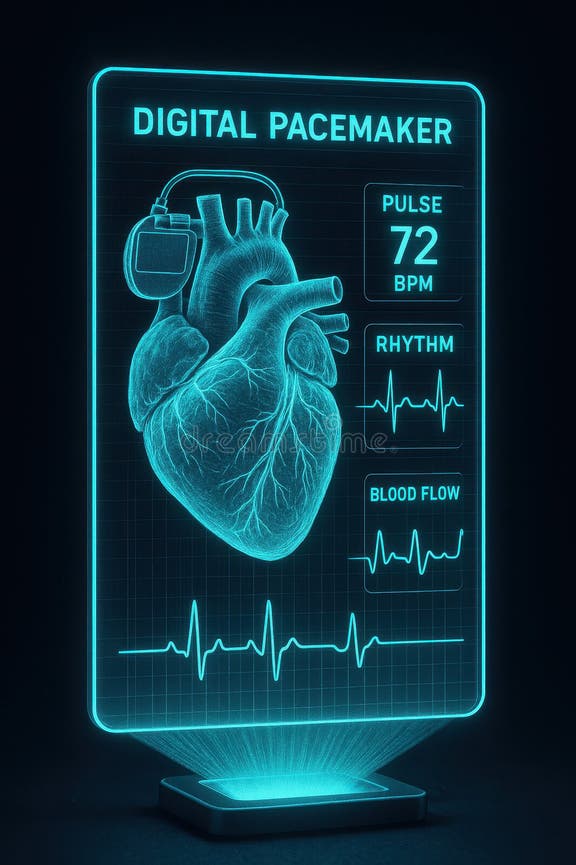 Digital Pacemaker Heart Display with Pulse Rhythm and Blood Flow ...