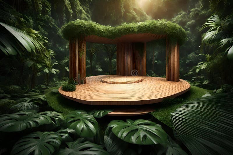 Visualize a 3D Rendering of a Wooden Podium Elegantly Placed in the ...