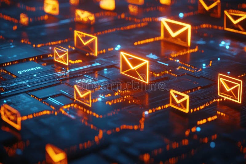 Visualize Digital Mail Flow Across Integrated Circuit with Futuristic ...