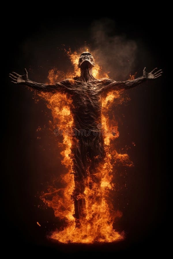 A Flesh and Bones Figure Burning in the Fires of Hell. Halloween Horror ...