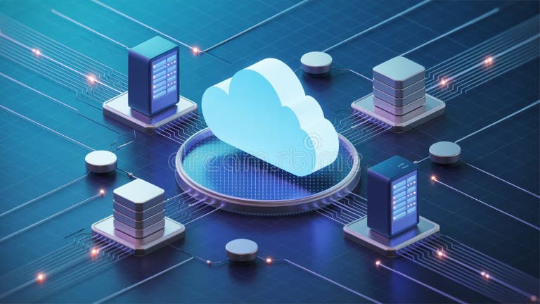 Cloud Computing and Data Servers Connected through Network Pathways Digital Technology Concept ...