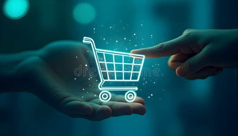 Digital Shopping Cart Interaction - Futuristic E-commerce Concept Stock ...