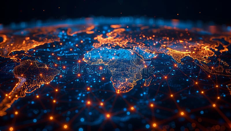 Visualize Global Network Connections with Digital Data and Nodes for ...