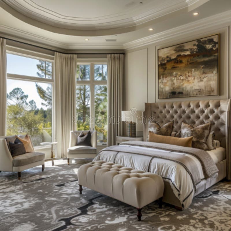 Visualize a Grand, Opulent Bedroom Where the Emphasis is on Space and ...