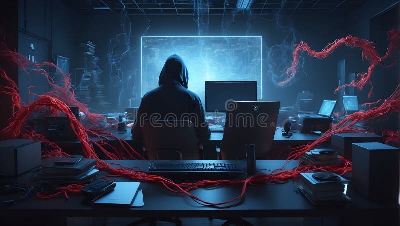Cyber Risk in Home Workspace. Generative Ai Stock Illustration ...