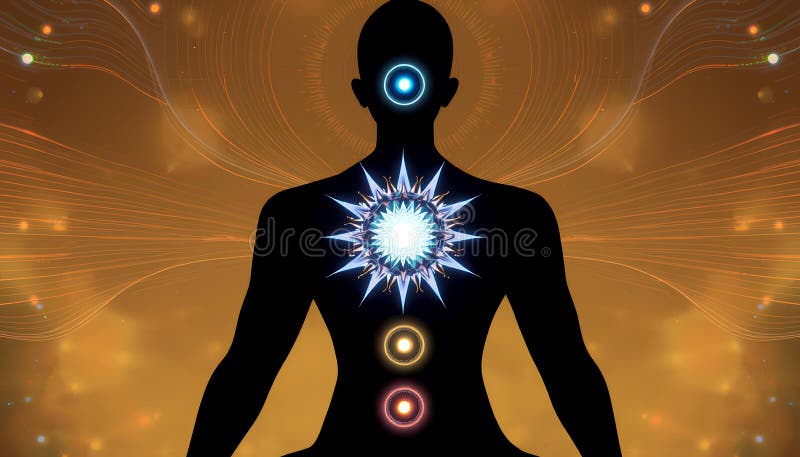 Human Form with Chakra Highlights and Sound Wave Energy Stock ...