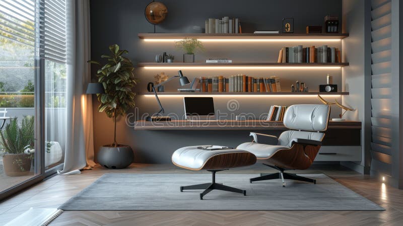 Visualize a Modern Luxury Study Room with a Sleek, Ergonomic Workspace ...