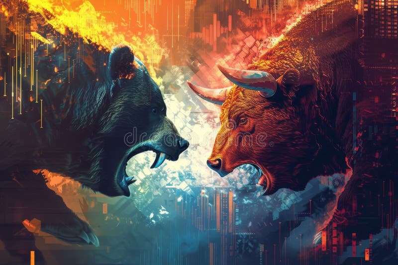 Visualize a Morphed Illustration of a Raging Bear and a Mad Bull on the ...