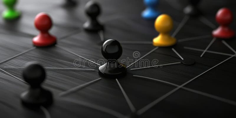 Visualize Network with Colorful Pawns Connect, Illustrating Association ...