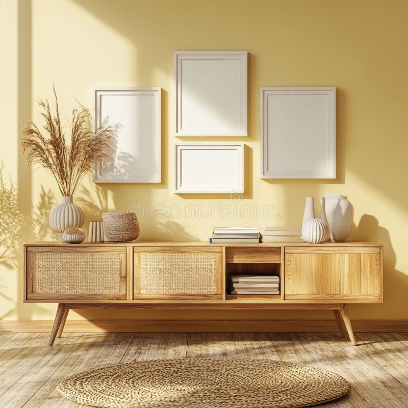 Visualize a Poster Frame Mock-up in a Modern Monochrome Living Room ...