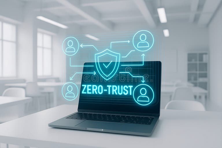 Zero Trust Cybersecurity Concept Depicted with Laptop Interface Shield ...