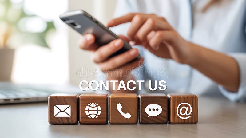 Contact Us Concept with Various Communication Icons and Person Using a ...