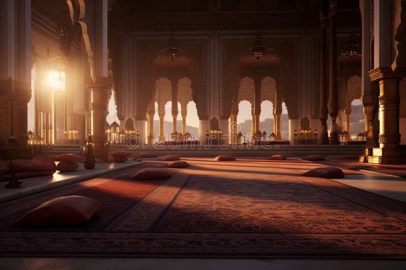 Islamic Serenity, Mosque and Crescent Moon Silhouette Against a Twilight Sky Stock Illustration ...