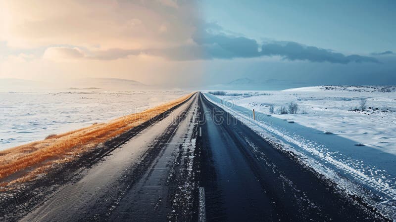 Visualize Single Road Where One End is Covered in Ice and the Other ...