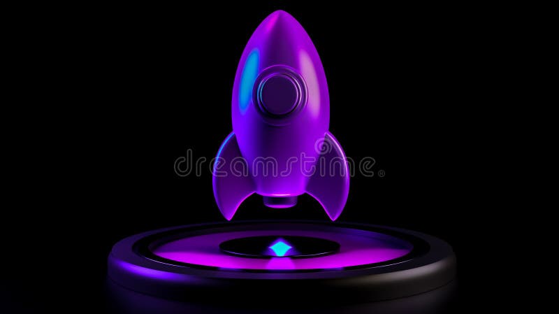 3D Render of a Purple Rocket Icon on a Black Background. Stock ...