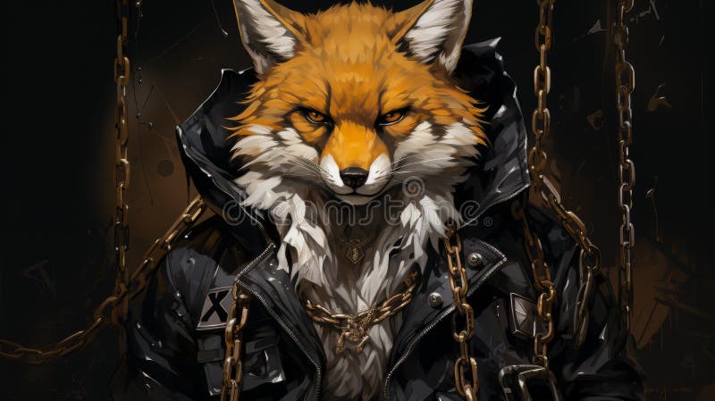 Visualize a Suave Fox in a Leather Bomber Jacket, Adorned with Silver ...