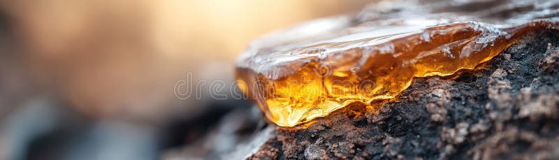 Visualize Thick Amber Resin Flowing from Rough Tree Bark, Glimmering in ...