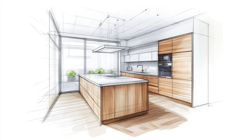 Visualizing an Abstract Kitchen Interior Sketch in 3D Offers a Fresh ...