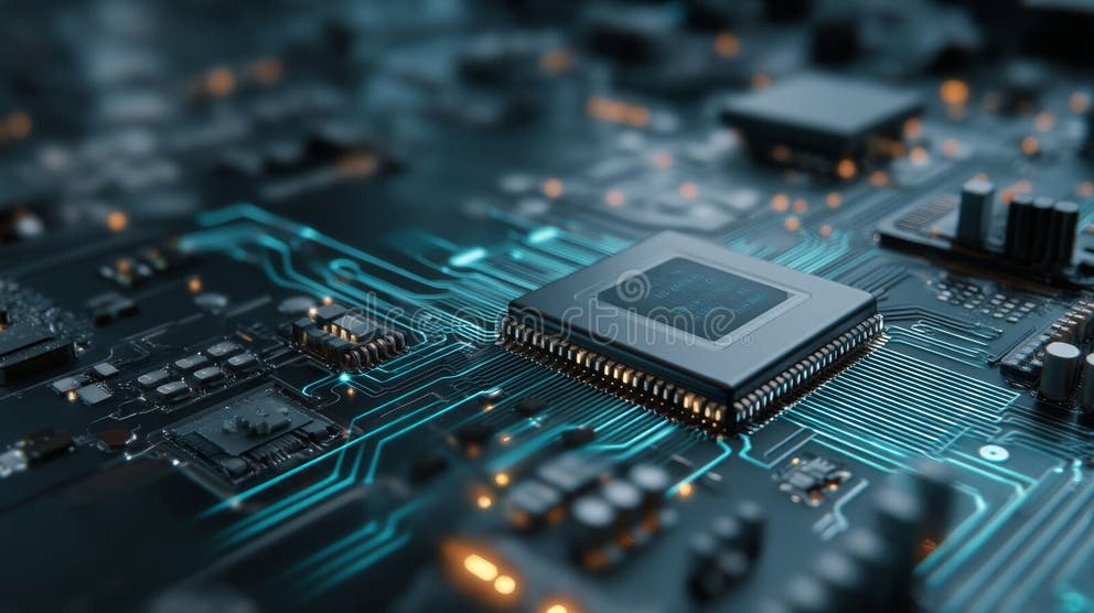 Visualizing Advanced Technology Circuit Board Cpu Ai Neural Networks And Cloud Data Flow