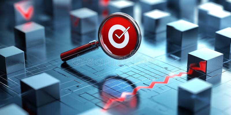 Visualizing Strategic Business Planning with Target Icon, Magnifying ...